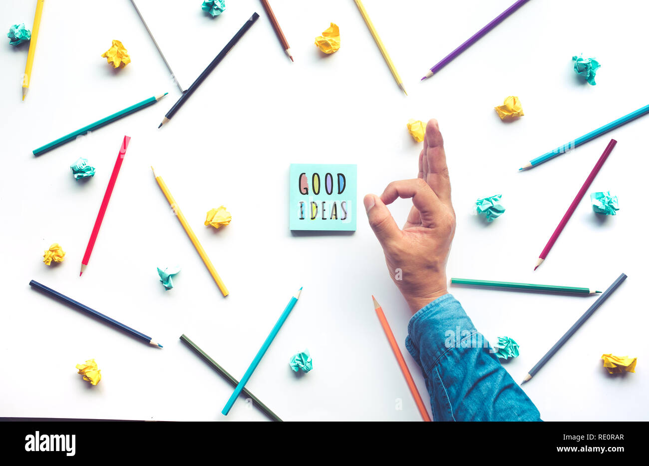Good idea concepts with male hand and colorful pencil.Business ...