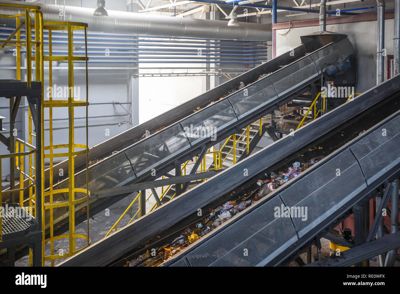 moving conveyor transporter on Modern waste recycling processing plant ...