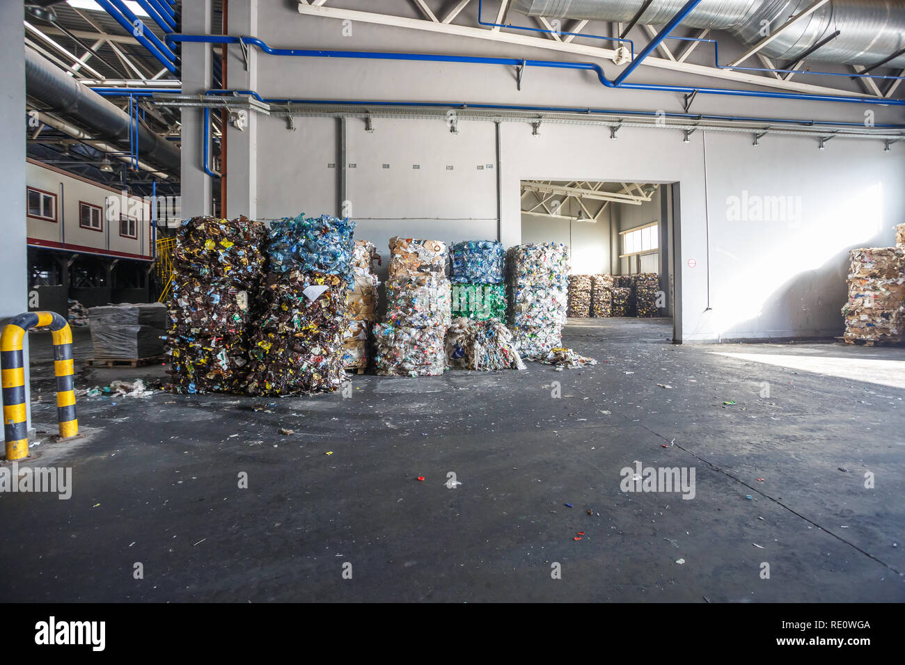 Plastic bales of rubbish at the waste treatment processing plant ...
