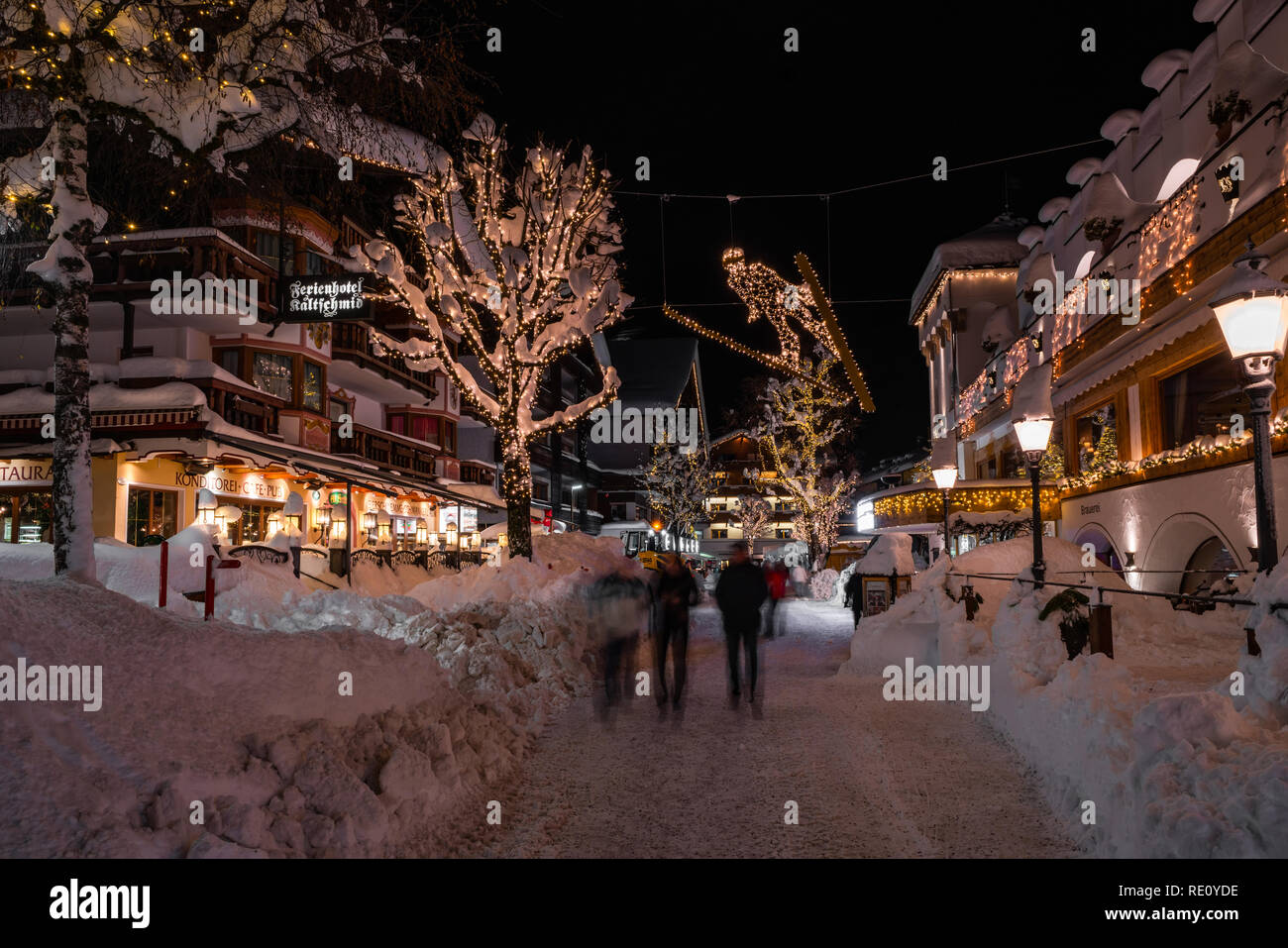 SEEFELD, AUSTRIA - JANUARY 07, 2019: Night view of Seefeld in the ...