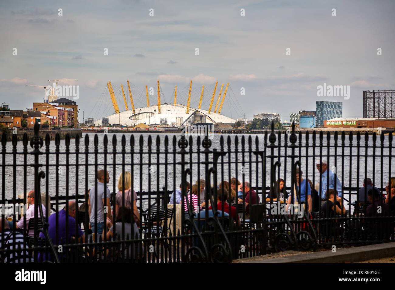 View of the O2 arena from across the river Thames in Greenwich, London ...