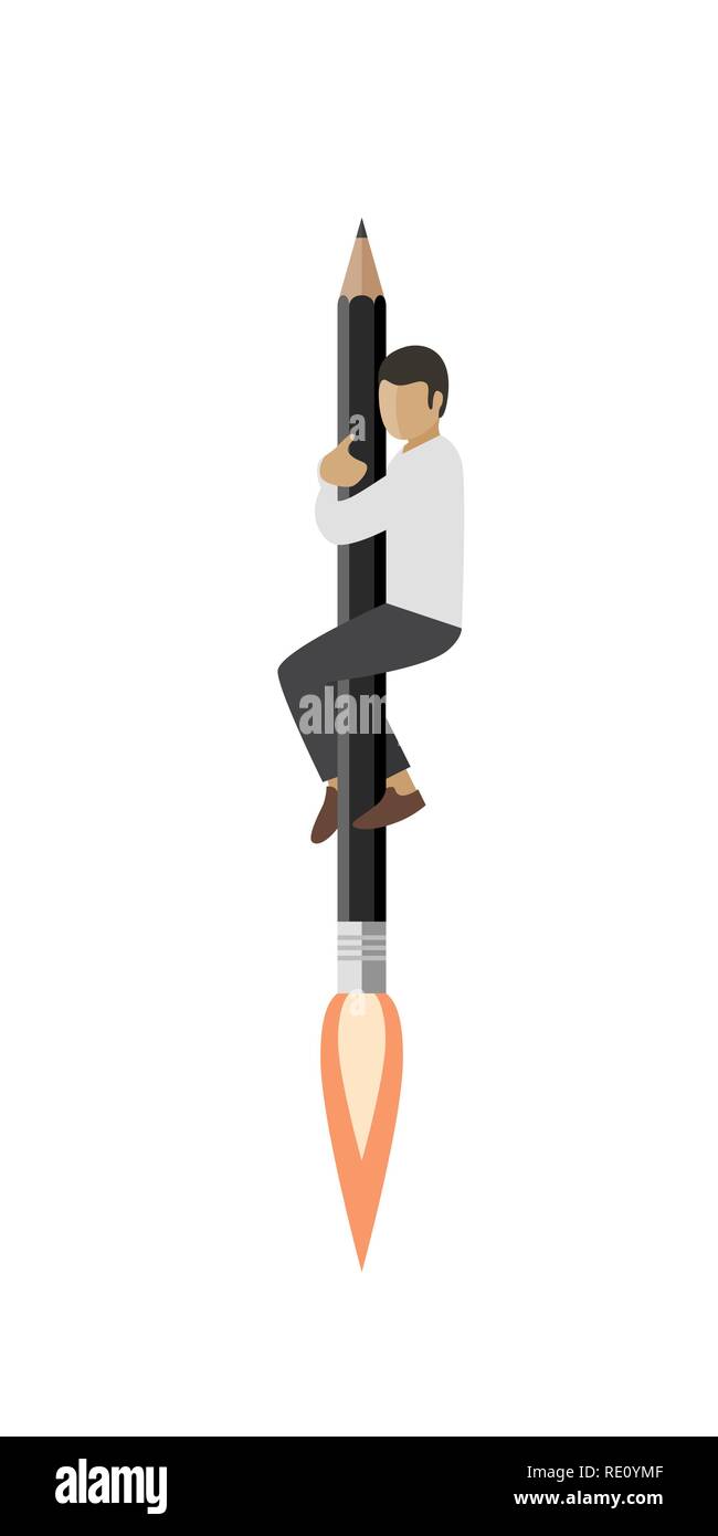 Rocket-pencil with man Stock Vector Image & Art - Alamy