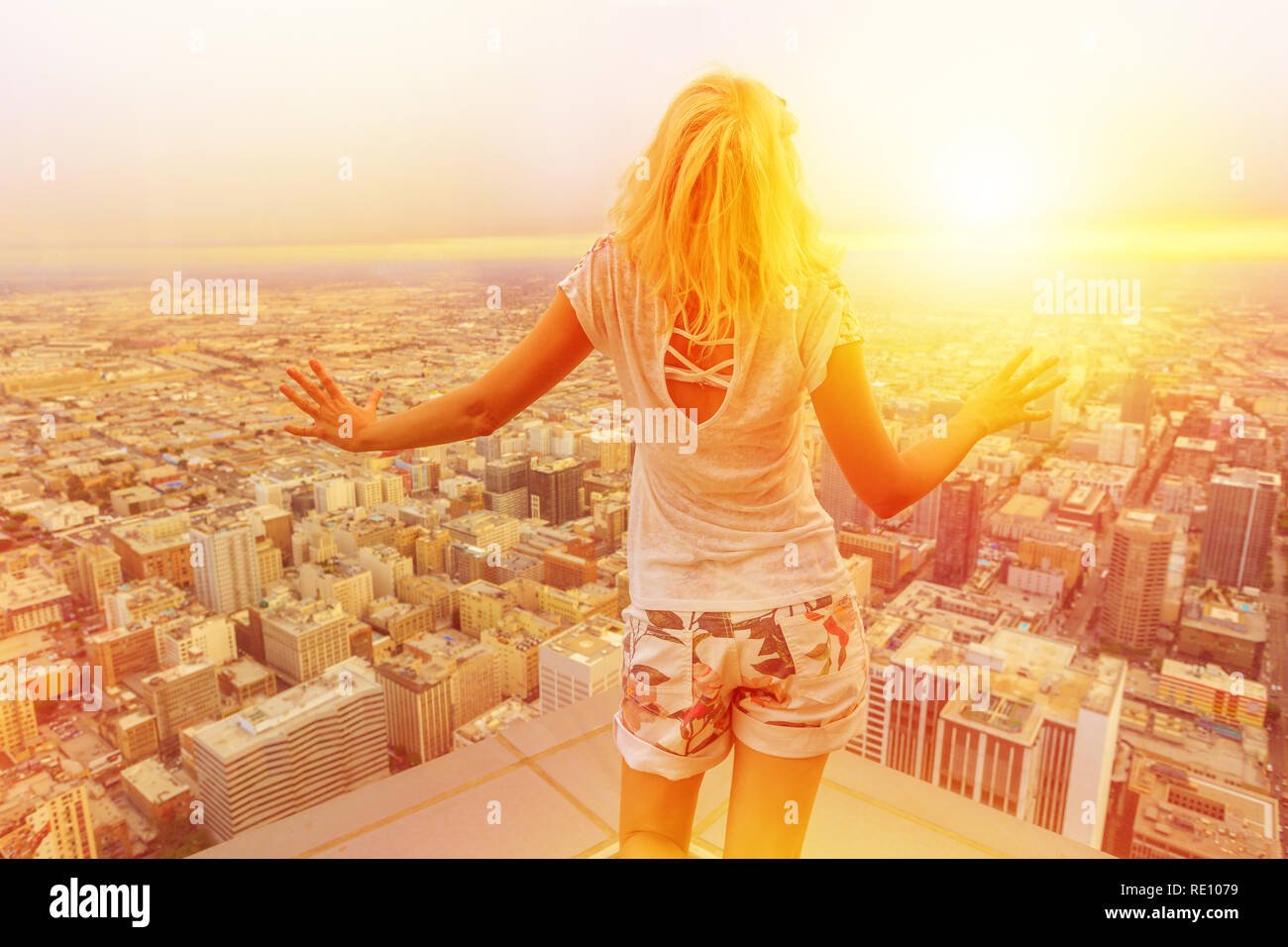 Aerial view of Los Angeles skyline in California, United States at ...