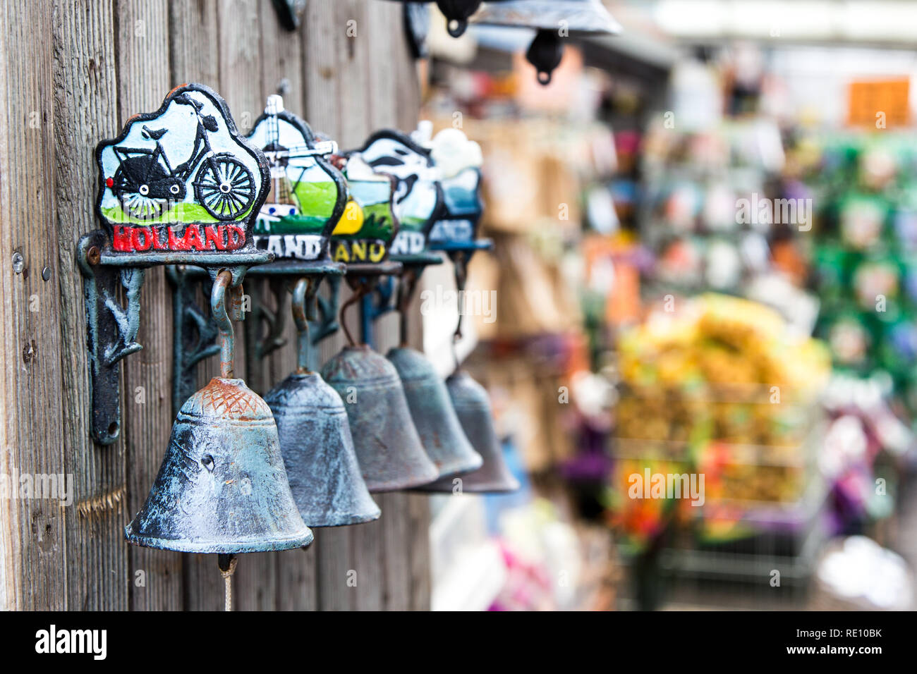 souvenir bell amsterdam. Amsterdam market. bells Stock Photo - Alamy