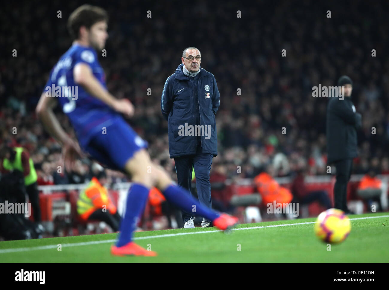 Chelsea manager Maurizio Sarri on the touchline during the Premier ...