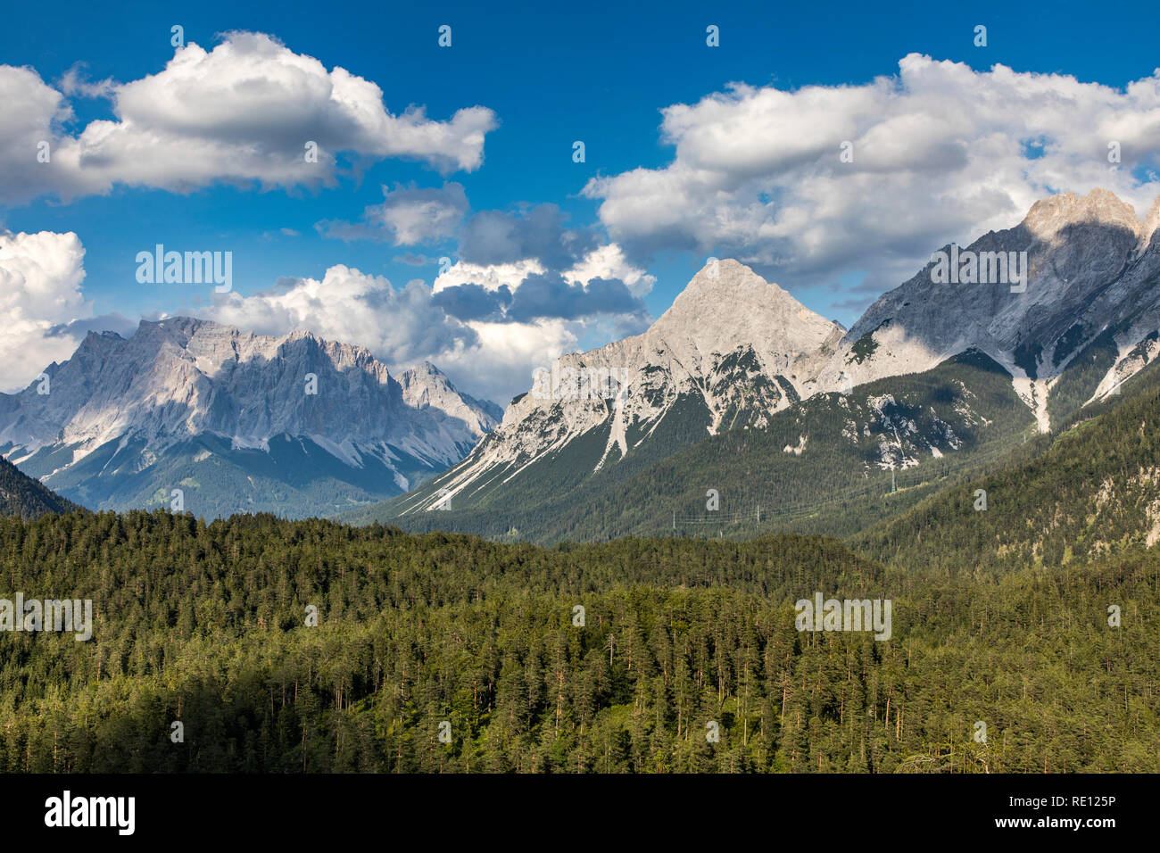 View from the Fernpass road in Austria, Tyrol, on the Zugspitz massif ...