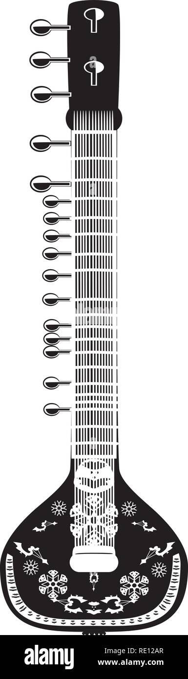 Vector black and white traditional indian sitar Stock Vector Image ...