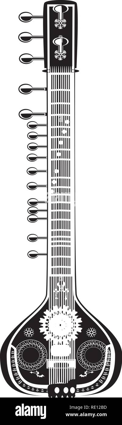 Vector black and white traditional indian sitar Stock Vector Image ...
