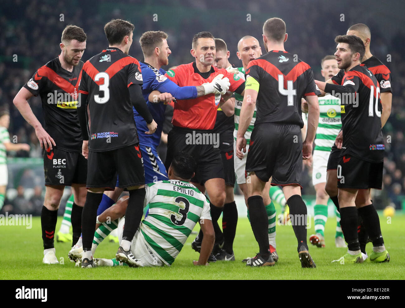 Airdrieonians' keeper David Hutton pushes referee Andrew Dallas after ...