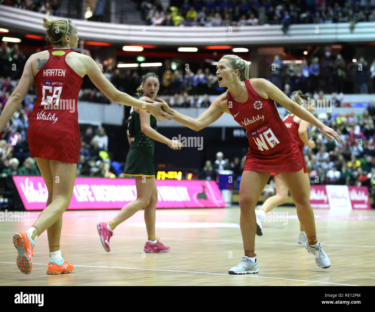 England Vitality Roses' Jo Harten (left) and Chelsea Pitman during the ...