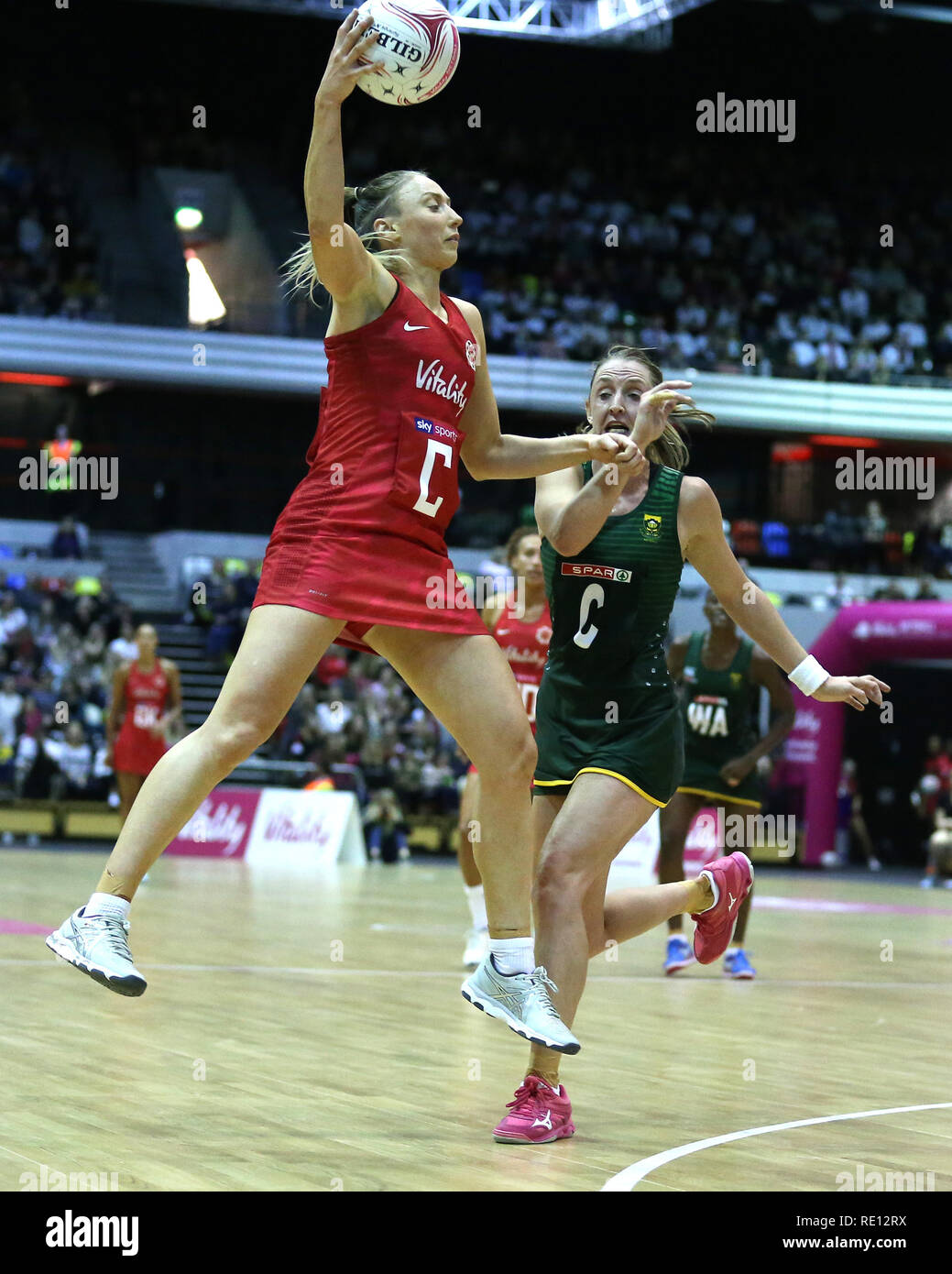 England Vitality Roses' Jade Clarke (left) and South Africa Spar ...