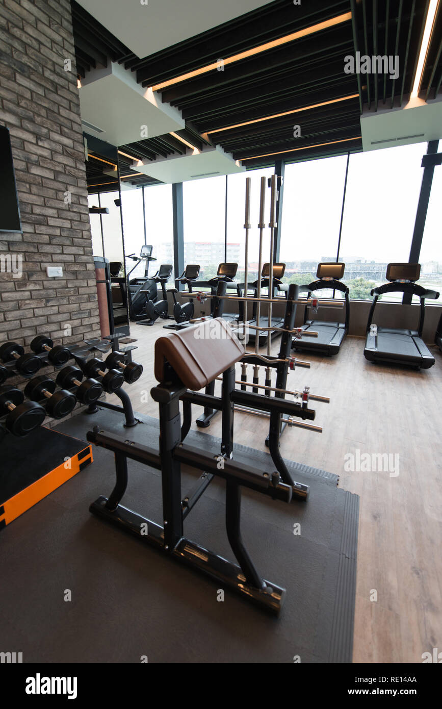 Equipment And Machines At The Modern Gym Room Fitness Center Stock ...