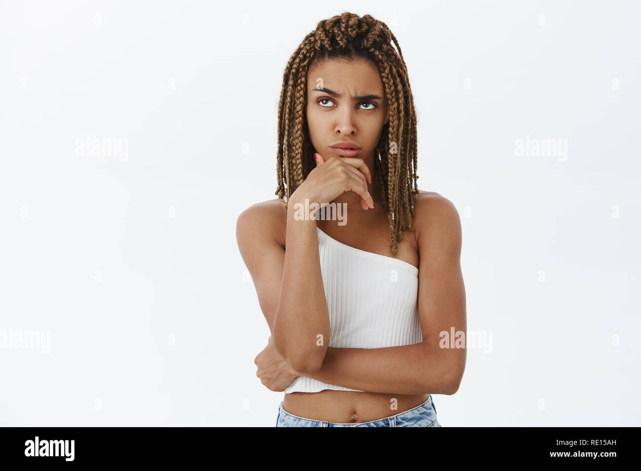 Problem not solved. Portrait of troubled thoughtful charming african ...