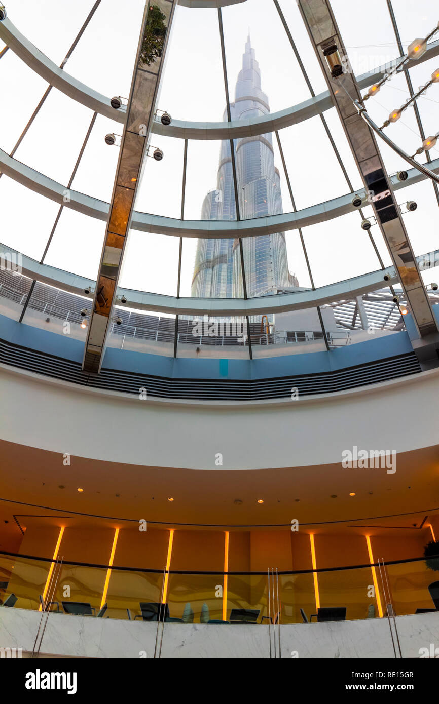Dubai, UAE - November 28, 2018: View through the glass ceiling of the ...