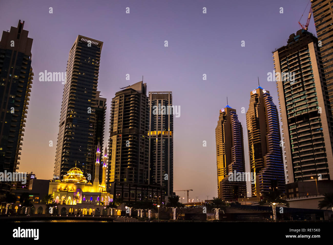 Dubai's skyline in sunset hi-res stock photography and images - Alamy