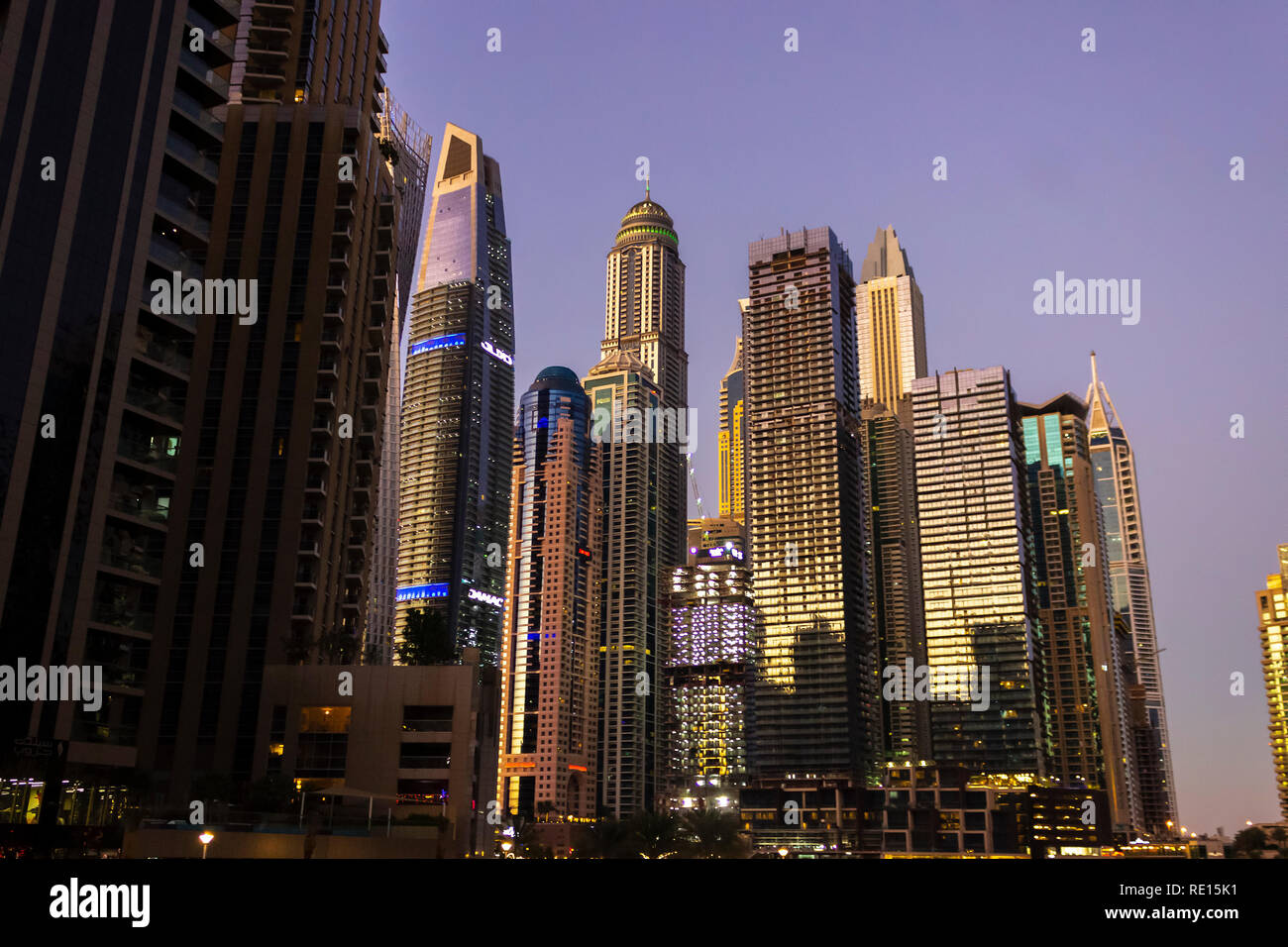 Dubai's skyline in sunset hi-res stock photography and images - Alamy