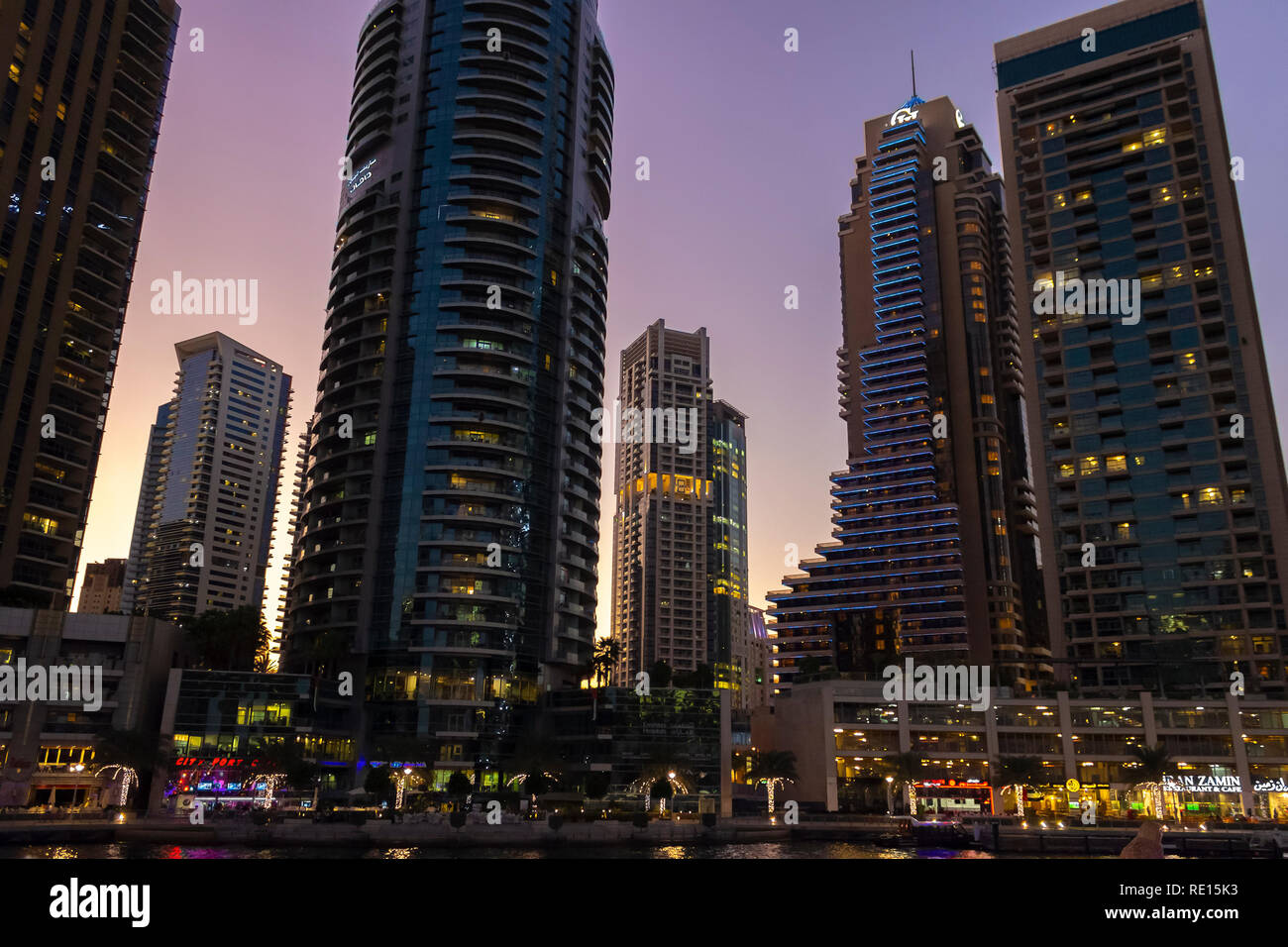 Dubai's skyline in sunset hi-res stock photography and images - Alamy