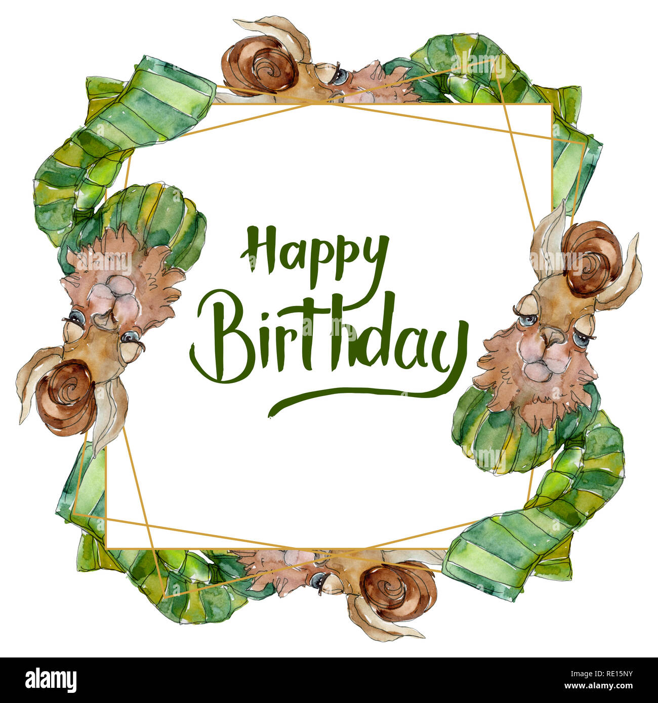 Cartoon character lama animal in a watercolor style. Watercolor ...