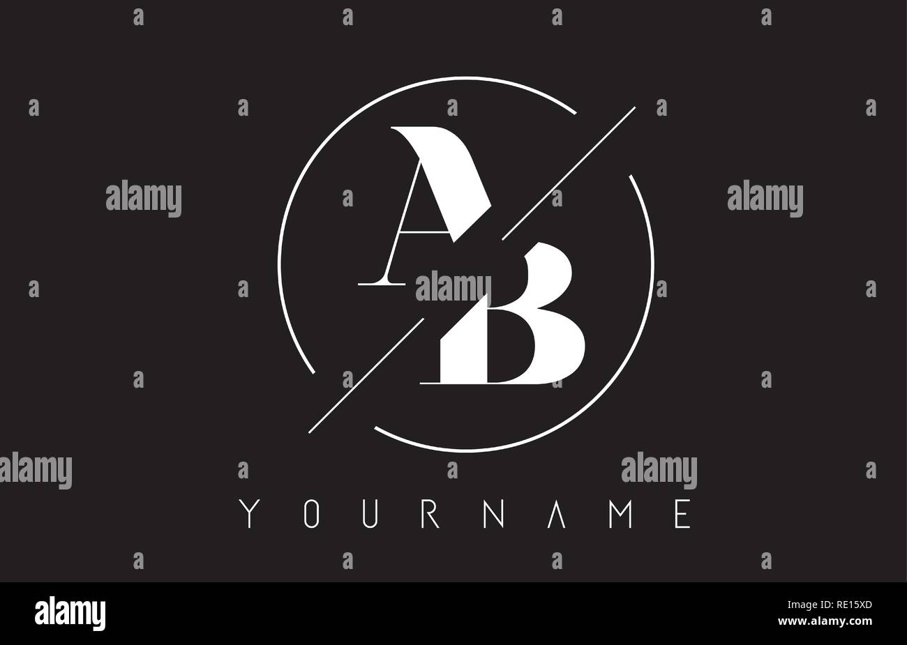 AB Letter Logo with Cutted and Intersected Design and Round Frame ...