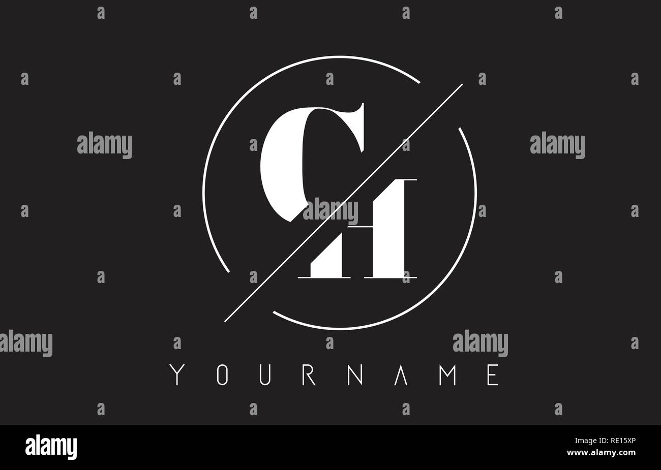 CH Letter Logo with Cutted and Intersected Design and Round Frame ...