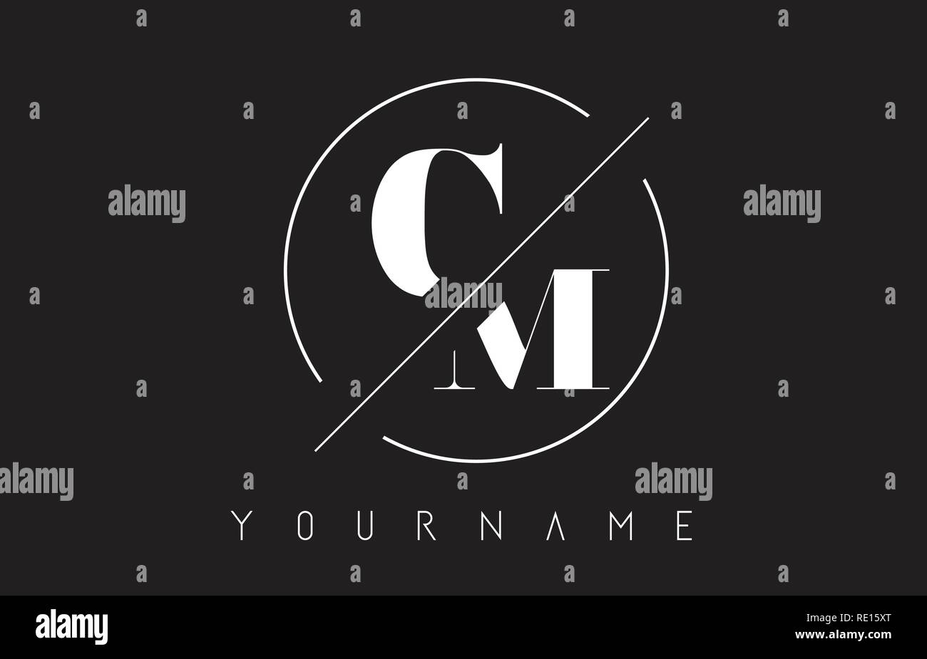 CM Letter Logo with Cutted and Intersected Design and Round Frame ...