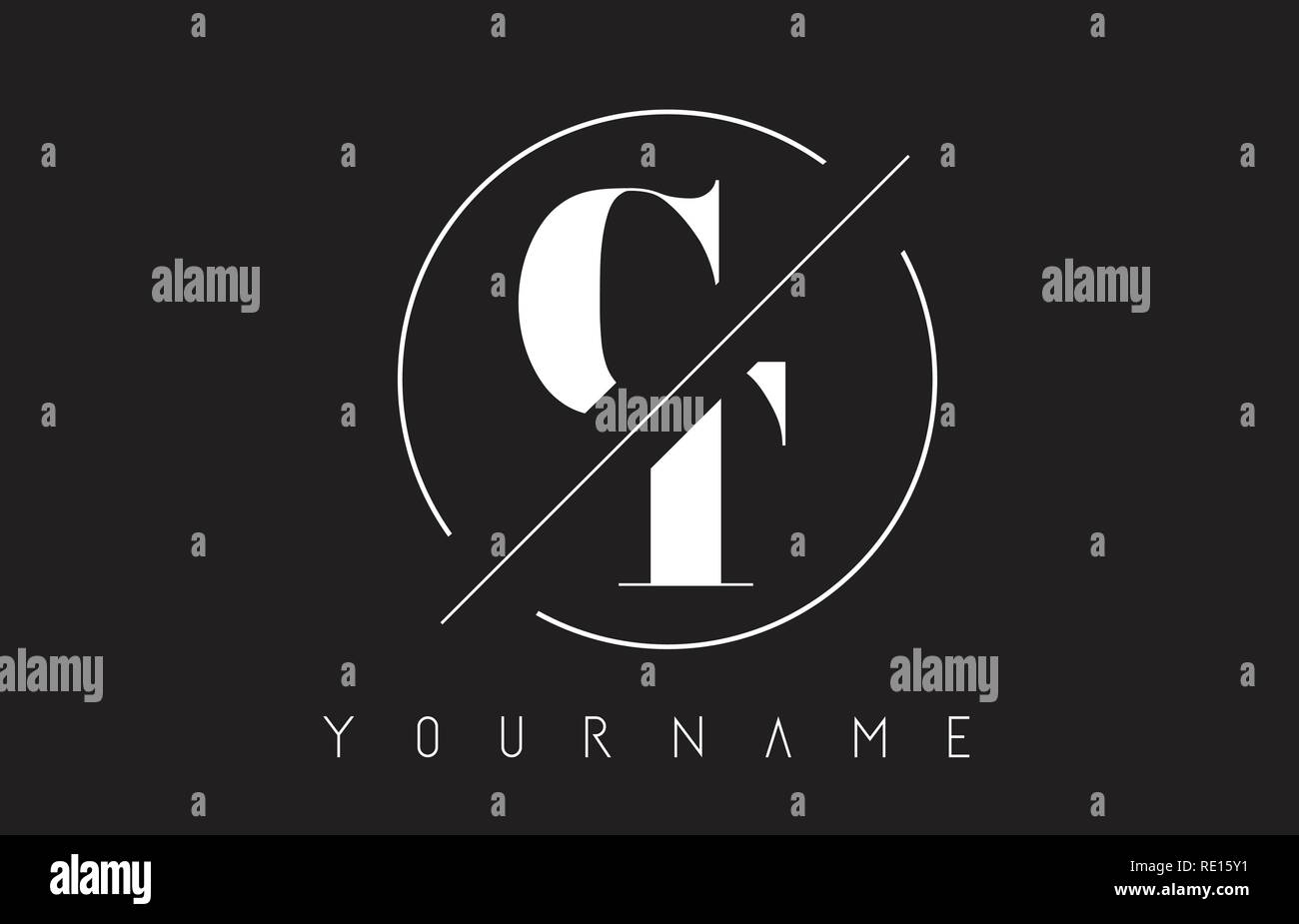 CT Letter Logo with Cutted and Intersected Design and Round Frame ...