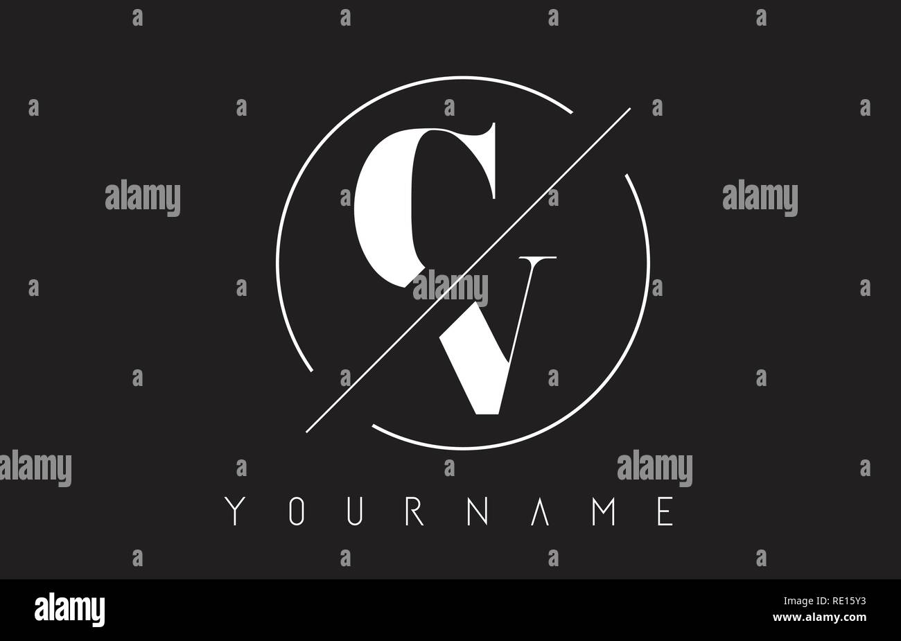 CV Letter Logo with Cutted and Intersected Design and Round Frame ...