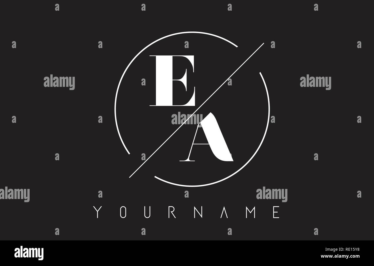 EA Letter Logo with Cutted and Intersected Design and Round Frame ...