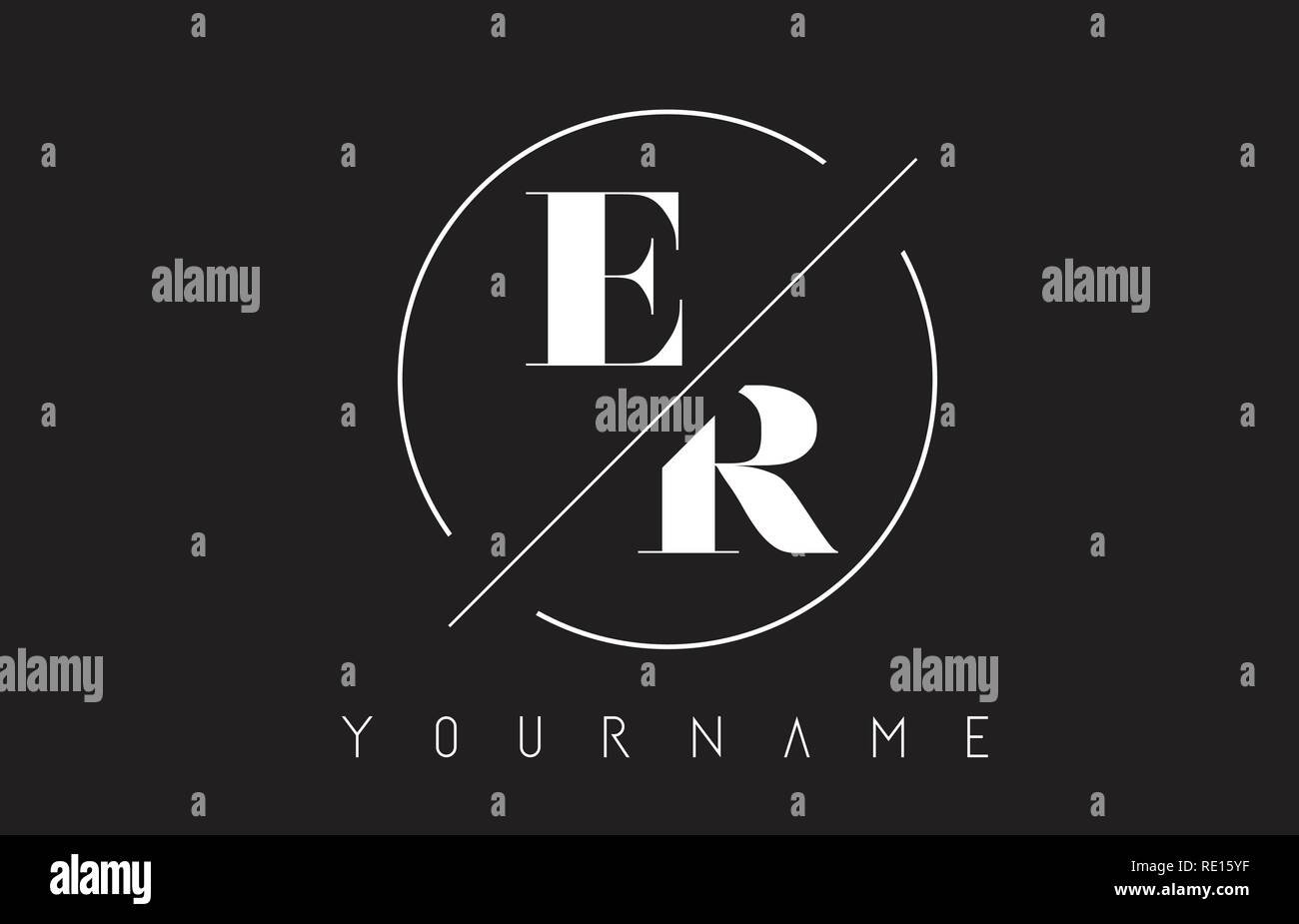 ER Letter Logo with Cutted and Intersected Design and Round Frame ...