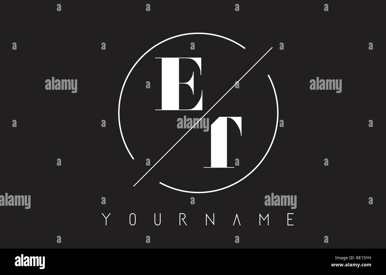 ET Letter Logo with Cutted and Intersected Design and Round Frame ...
