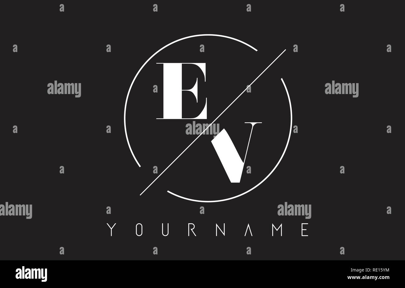 EV Letter Logo with Cutted and Intersected Design and Round Frame ...