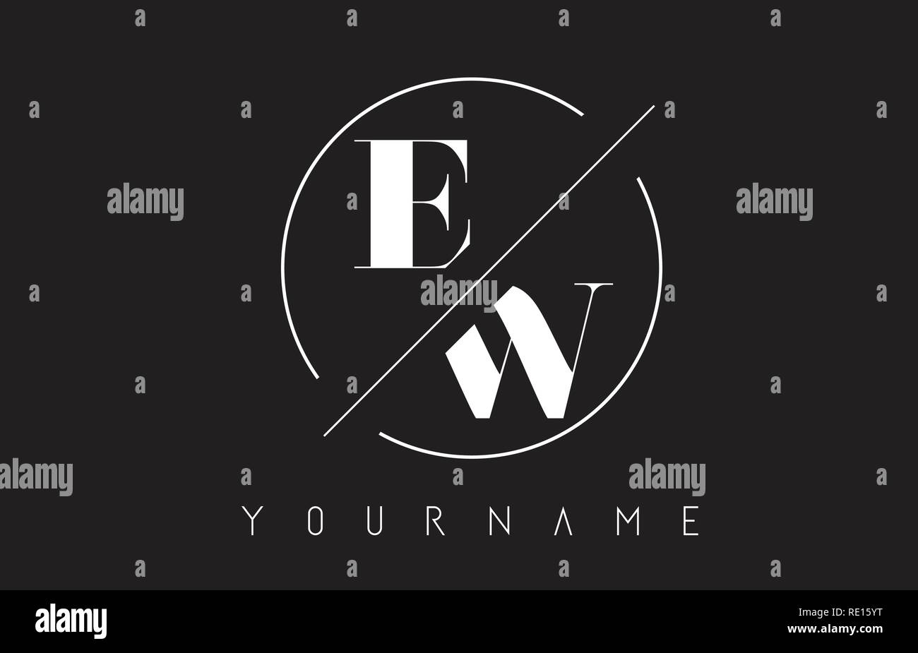 EW Letter Logo with Cutted and Intersected Design and Round Frame ...