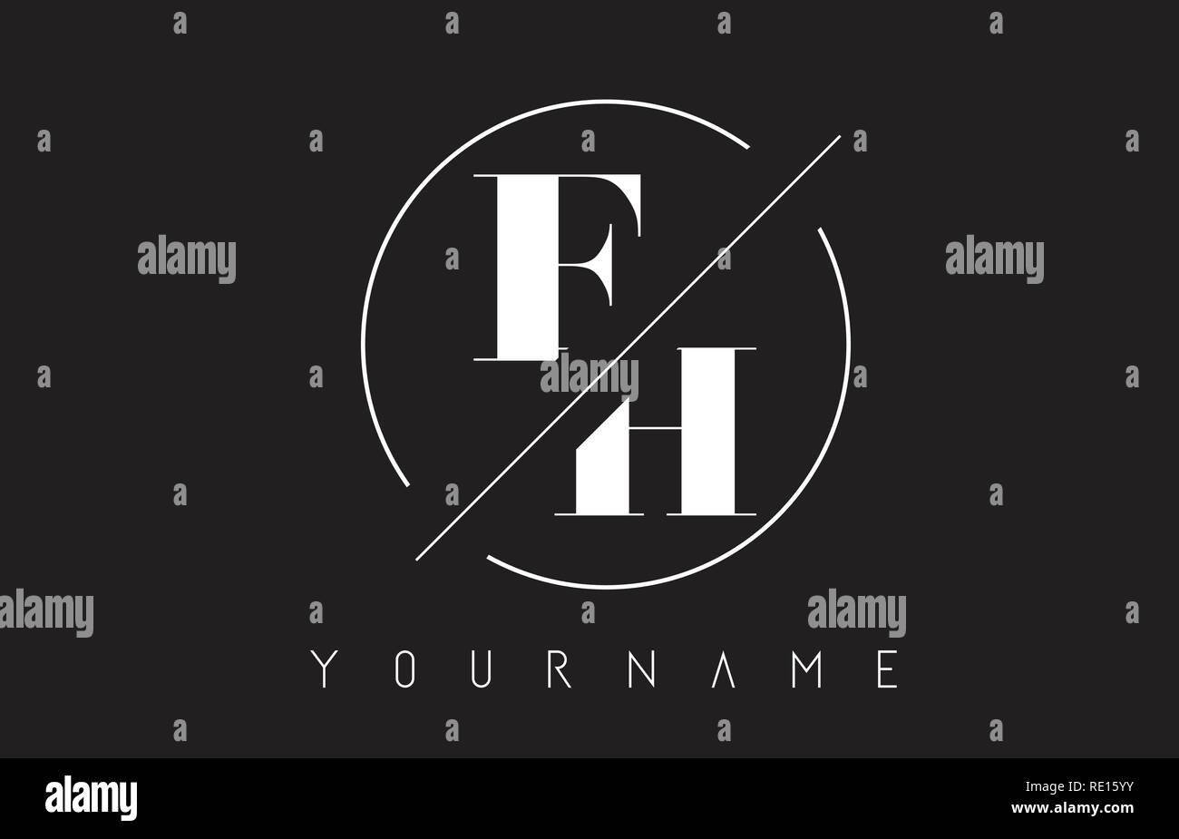 FH Letter Logo with Cutted and Intersected Design and Round Frame ...