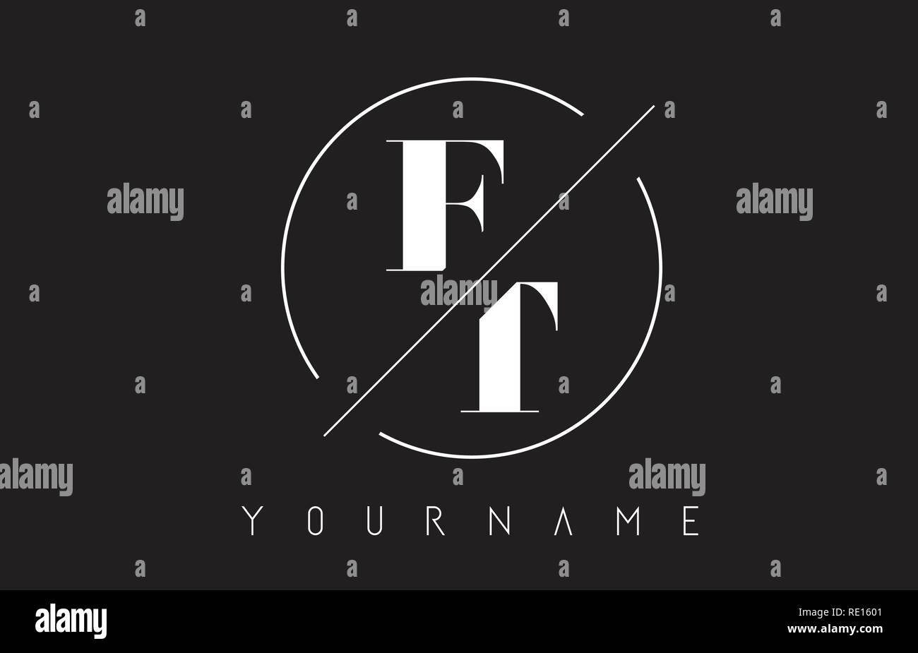 FT Letter Logo with Cutted and Intersected Design and Round Frame ...