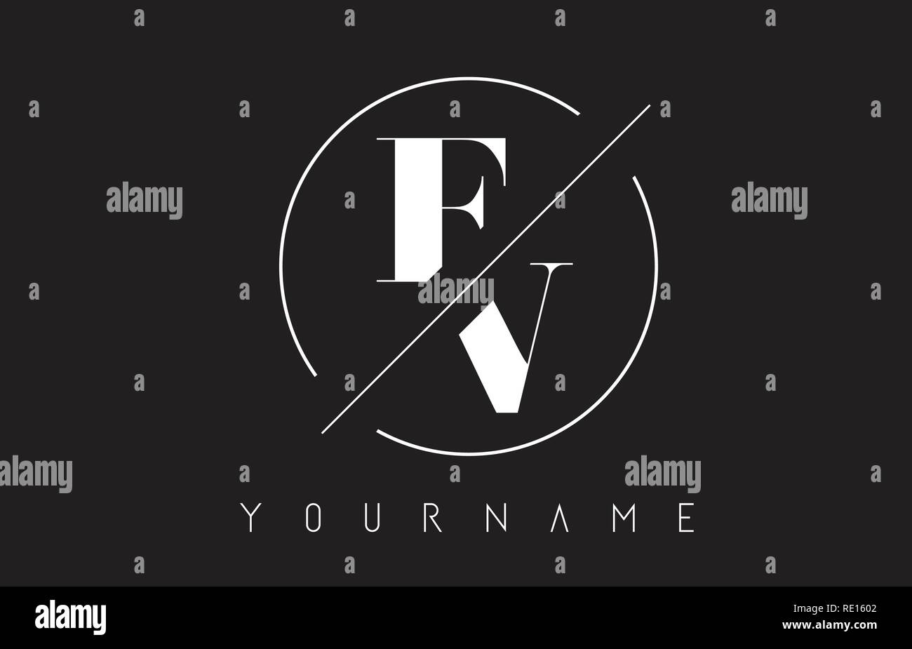 FV Letter Logo with Cutted and Intersected Design and Round Frame ...