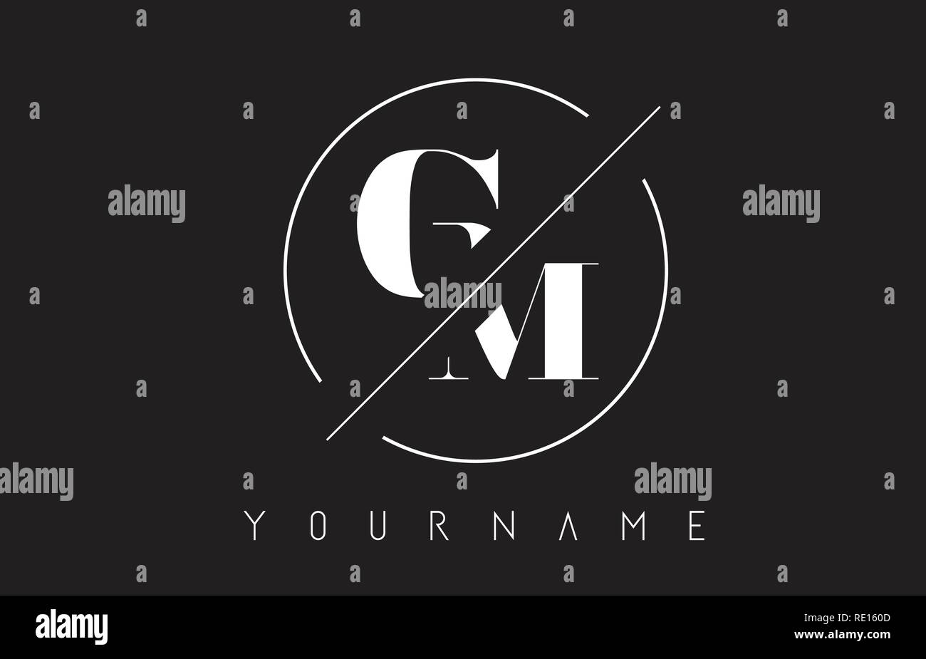 GM Letter Logo with Cutted and Intersected Design and Round Frame ...