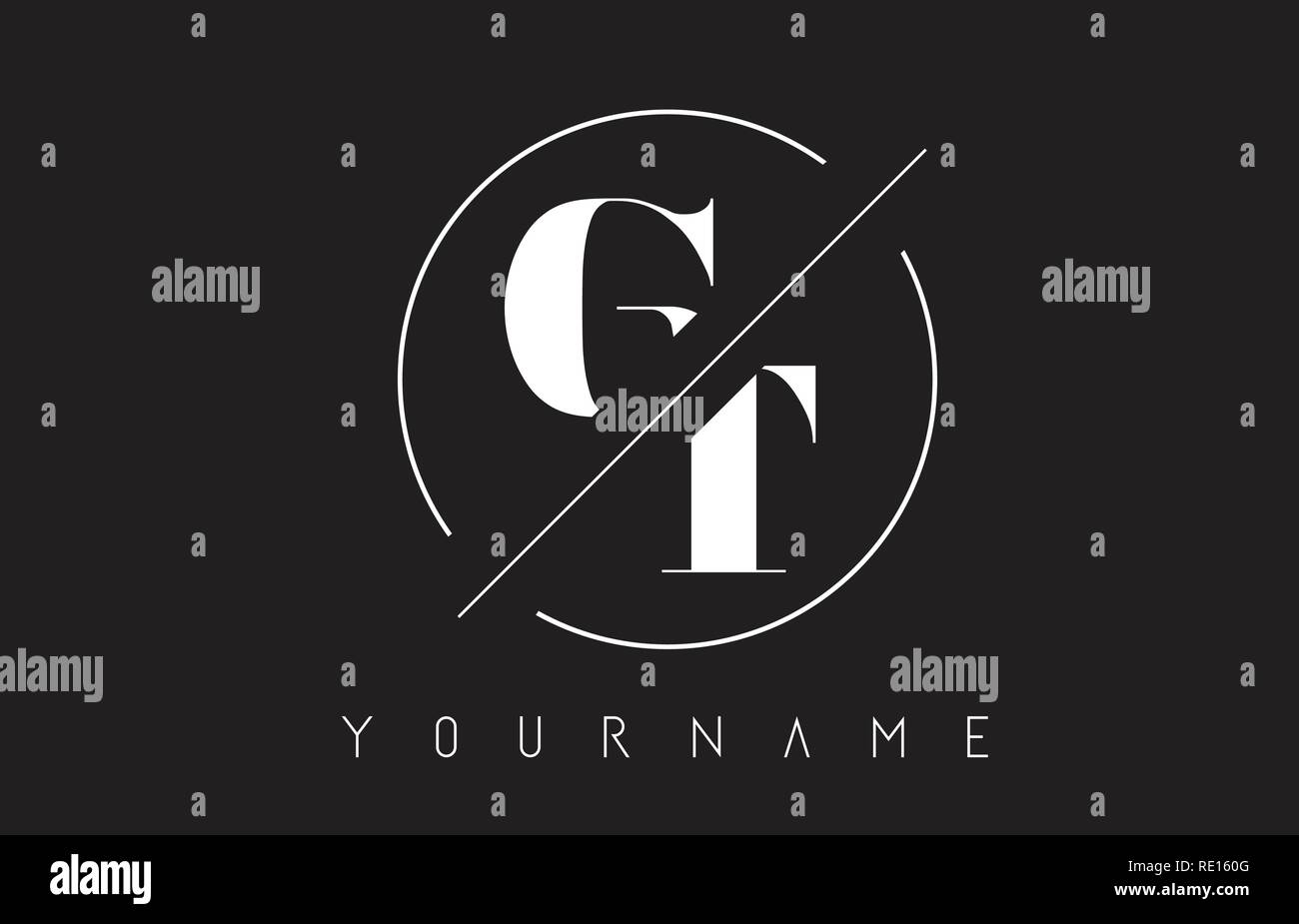 GT Letter Logo with Cutted and Intersected Design and Round Frame ...