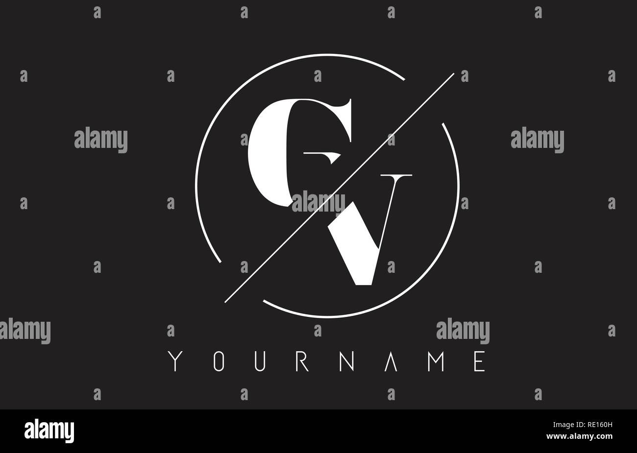 GV Letter Logo with Cutted and Intersected Design and Round Frame ...