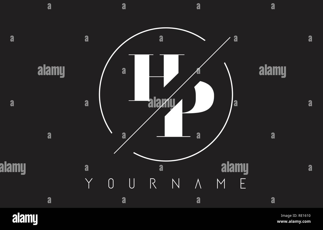 HP Letter Logo with Cutted and Intersected Design and Round Frame ...