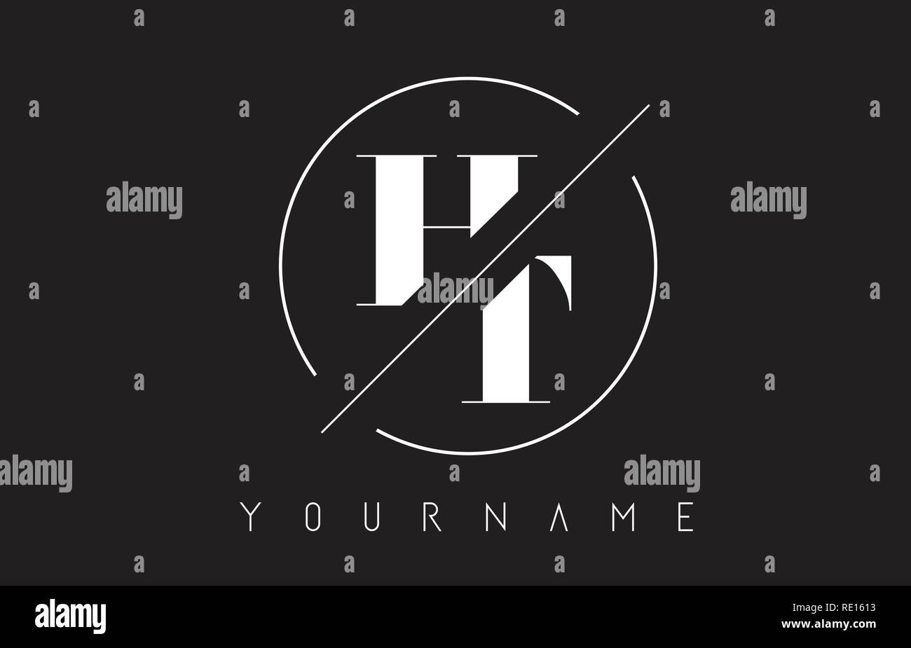 HT Letter Logo with Cutted and Intersected Design and Round Frame ...