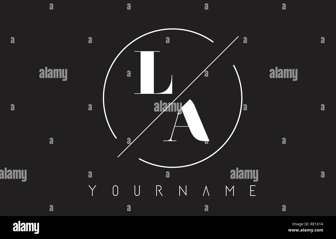 LA Letter Logo with Cutted and Intersected Design and Round Frame ...