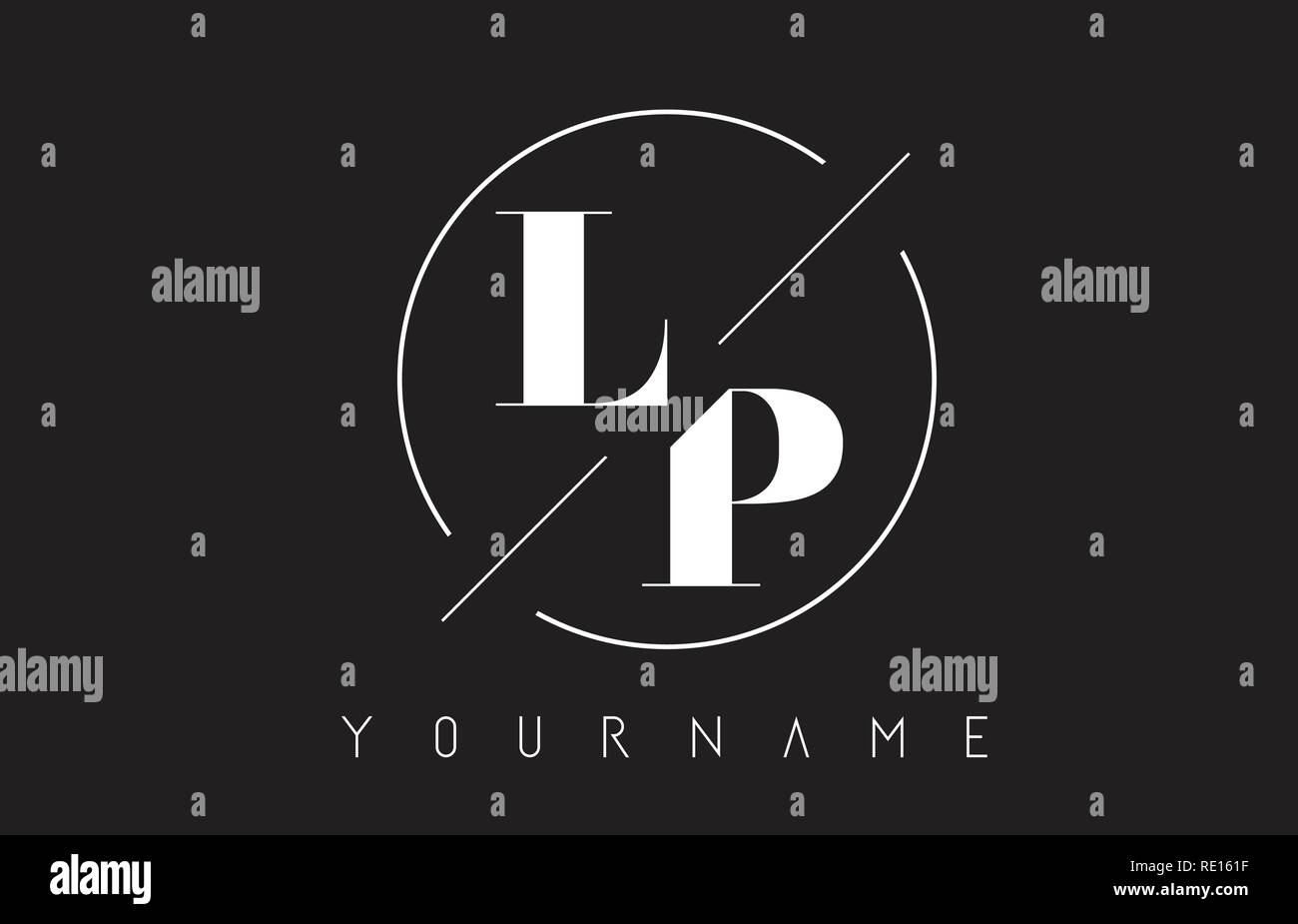 LP Letter Logo with Cutted and Intersected Design and Round Frame ...