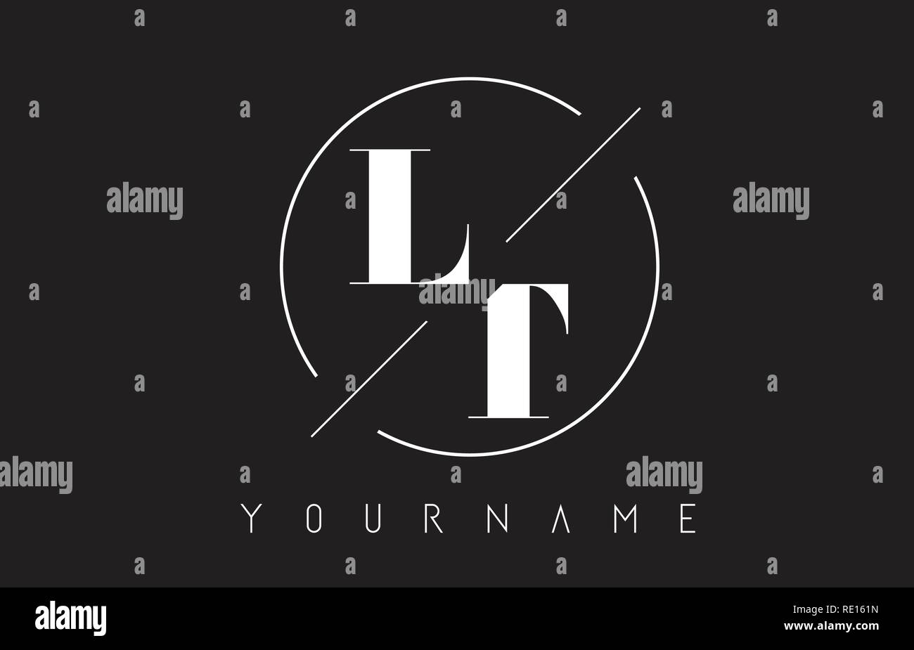 LT Letter Logo with Cutted and Intersected Design and Round Frame ...