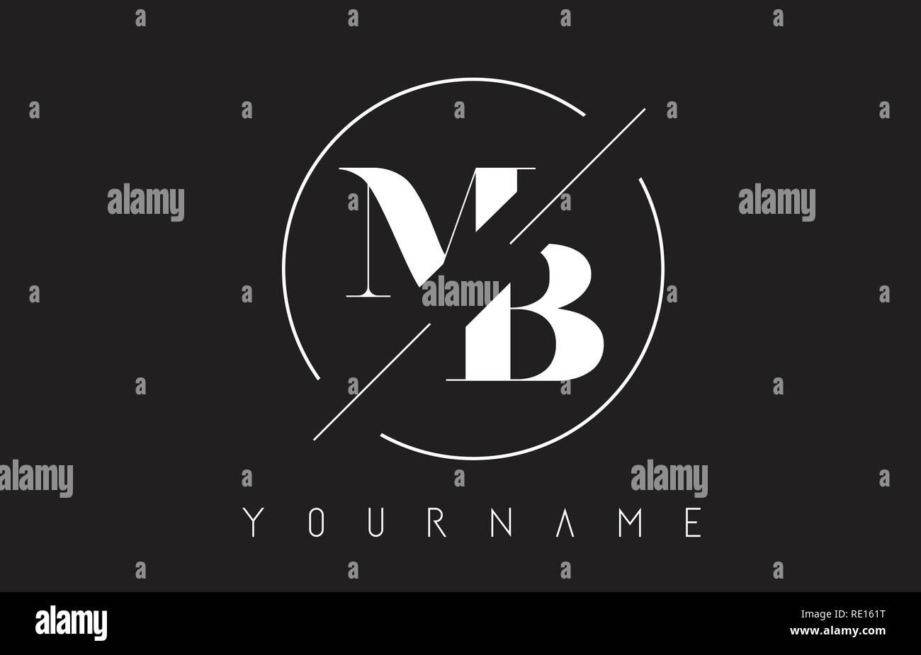 MB Letter Logo with Cutted and Intersected Design and Round Frame ...