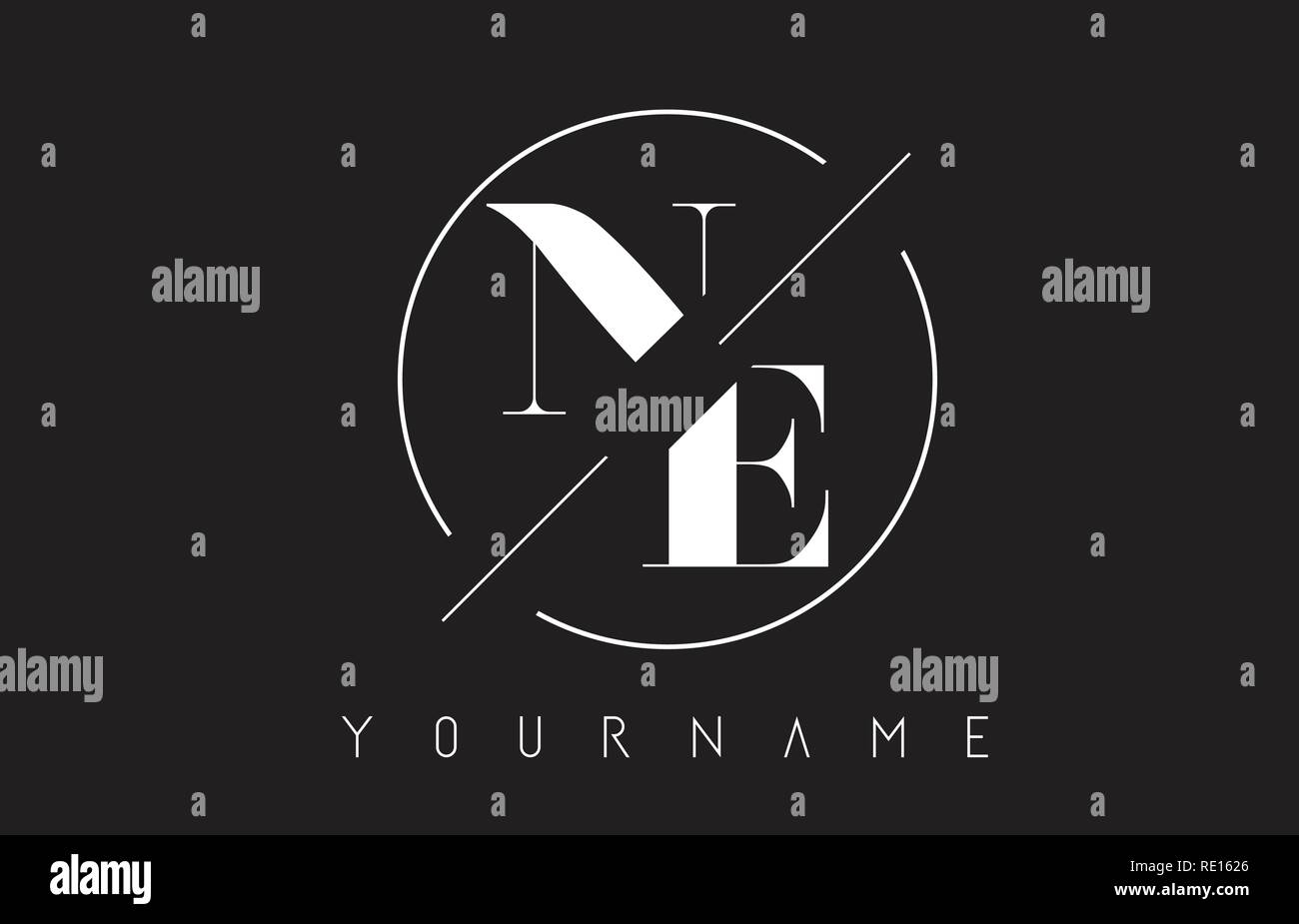NE Letter Logo with Cutted and Intersected Design and Round Frame ...