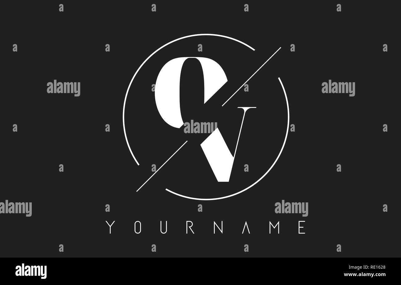 OV Letter Logo with Cutted and Intersected Design and Round Frame ...