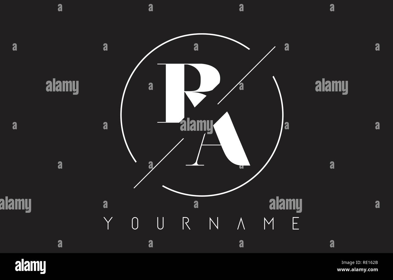RA Letter Logo with Cutted and Intersected Design and Round Frame ...