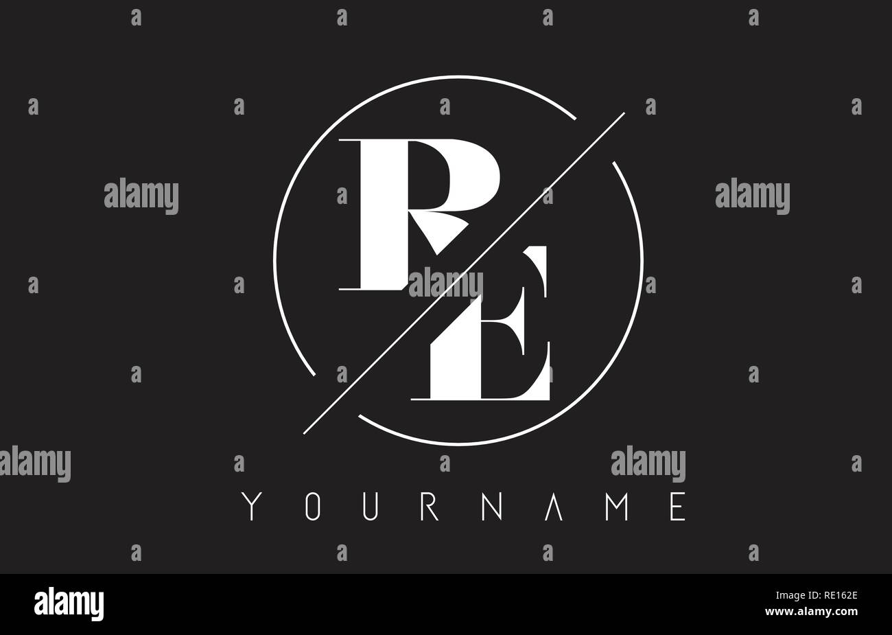 RE Letter Logo with Cutted and Intersected Design and Round Frame ...