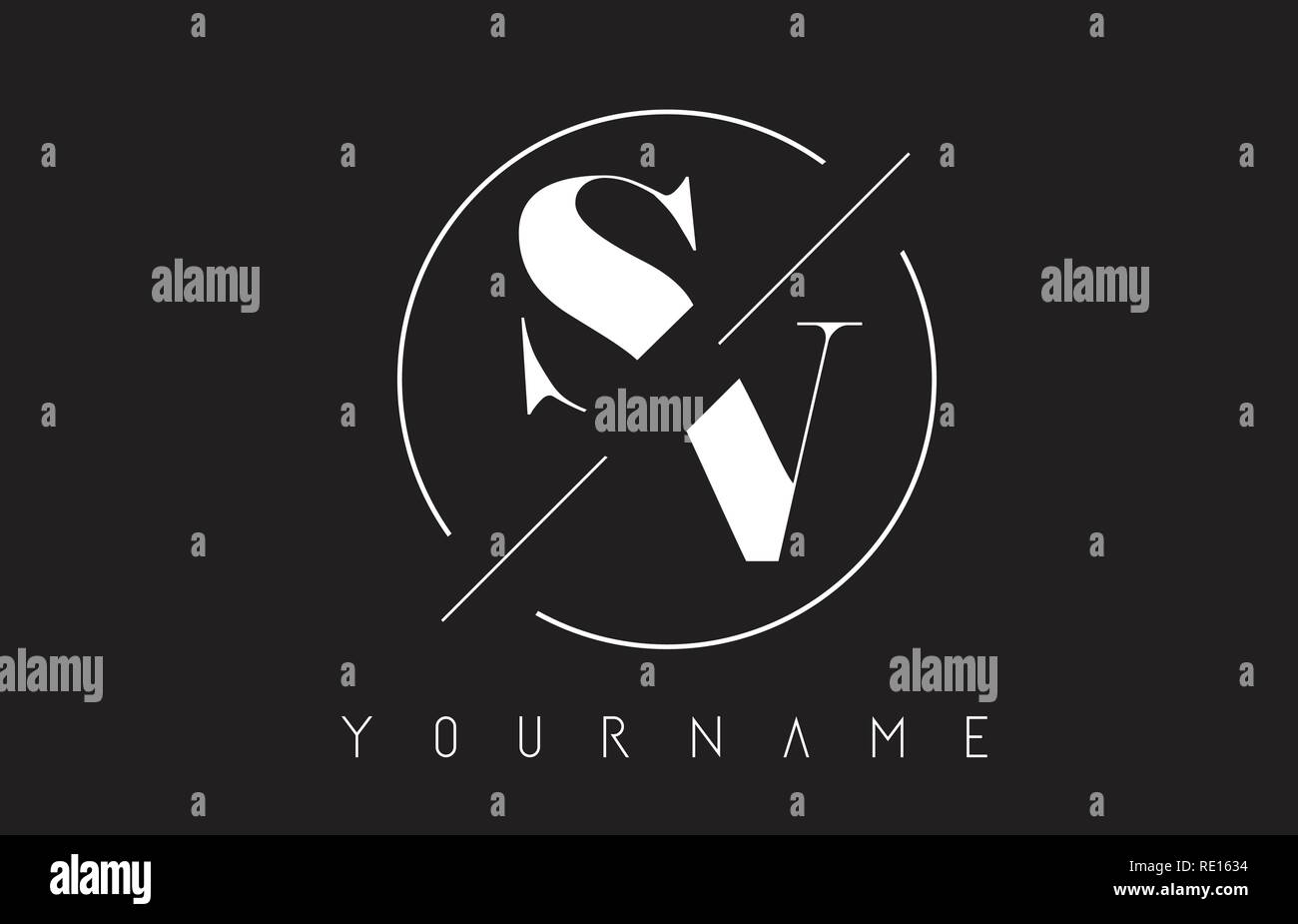 SV Letter Logo with Cutted and Intersected Design and Round Frame Vector Illustration Stock ...