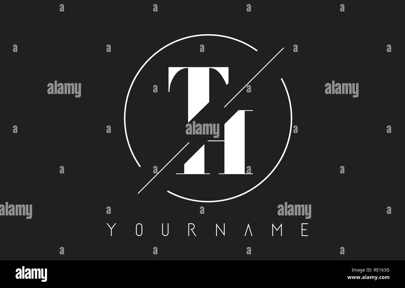 TH Letter Logo with Cutted and Intersected Design and Round Frame ...
